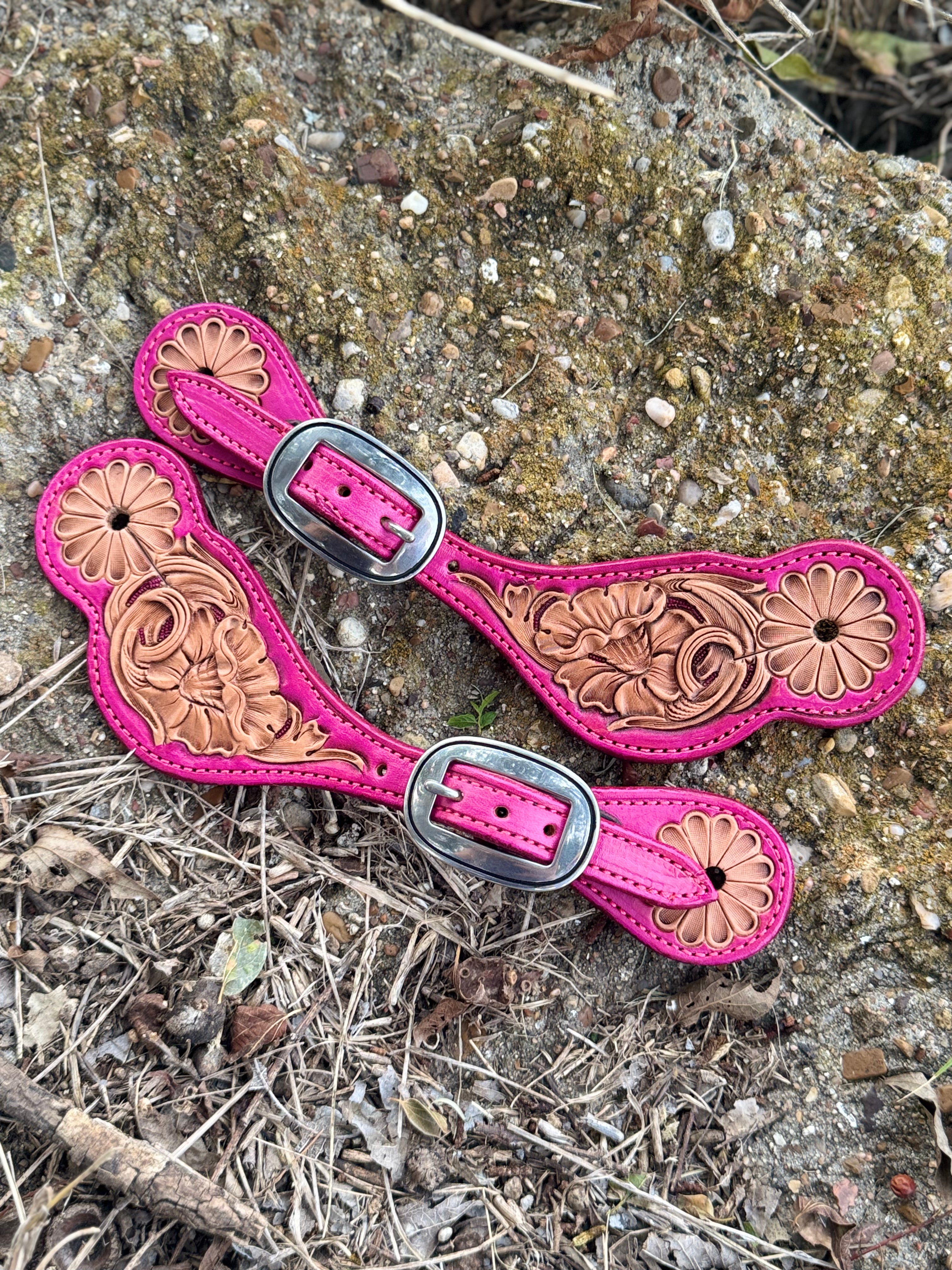 Women's Tooled Spur Straps/ PINK – Randall Leather Designs